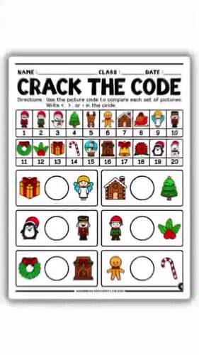 CHRISTMAS CRACK THE CODE COMPARING NUMBERS | MATH WORKSHEETS WITH PICTURE CODES