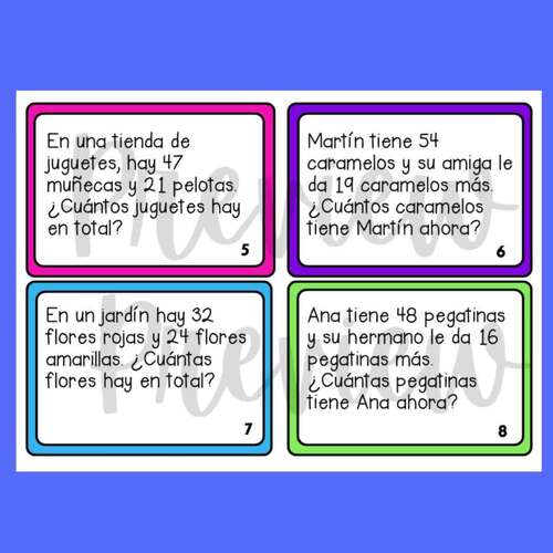 Sumas- Tarjetas de problemas de suma de dos dígitos Addition 2 Digits