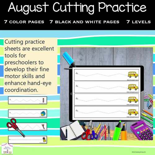August Back to School Cutting with Scissors - Fine Motor practice -No Prep