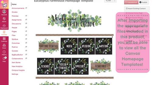 Canvas LMS Template - HOMEPAGE, BUTTONS & BANNERS - Eucalyptus - 100% ...