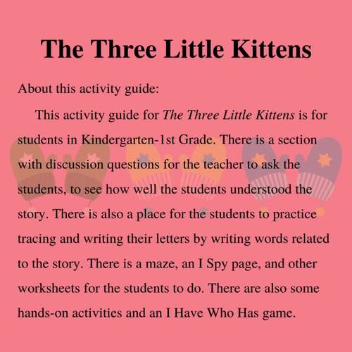 3 Little Kittens Book Activity Guide with Crafts Worksheets and More