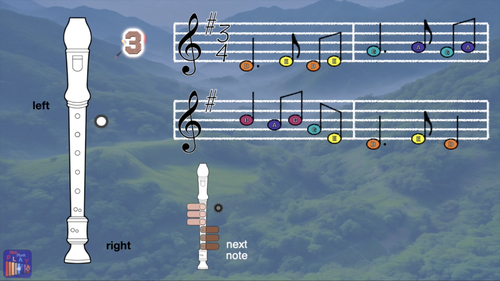 Arirang - Recorder Melody Play-along (with next note visual pre-guides)