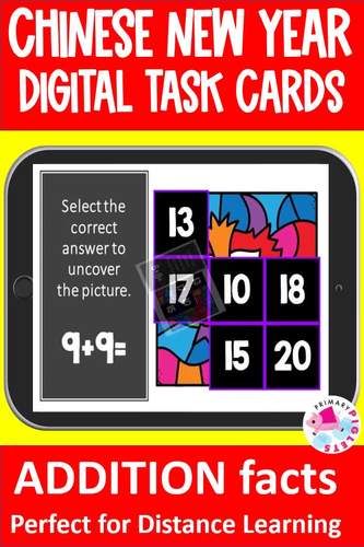 Chinese New Year Math Addition Facts Boom Cards by Primary Piglets