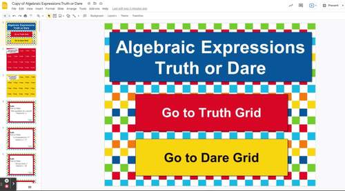 Algebraic Expressions Math Game Truth or Dare Math Activity Digital ...