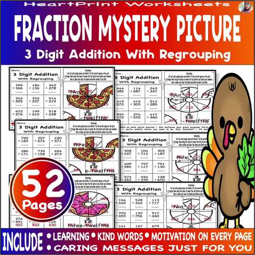 2 digit addition with regrouping : Fraction Mystery Picture Fun ...