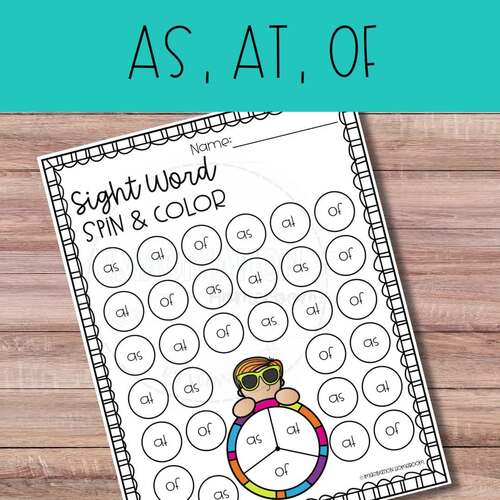 Summer Spin & Color Sight Word Activity Early Literacy and Fine Motor Skill