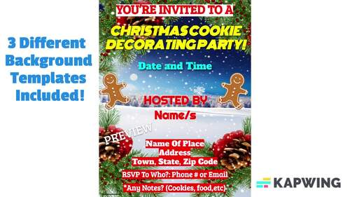 Christmas Cookie Party Invitations THREE templates EDIT ON GOOGLE SLIDES