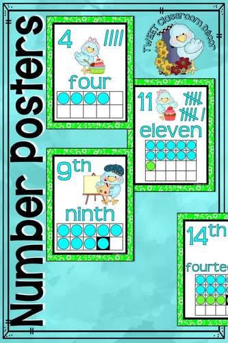 NUMBER POSTERS 0-20 Cardinal Ordinal Numbers TWEET Bird Theme Classroom ...