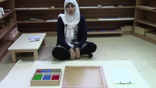Montessori multiplication with the peg board single digit multiplier