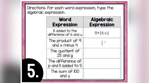 Read, Write, and Evaluate Expressions Digital Activities 6.EE.2 | TPT