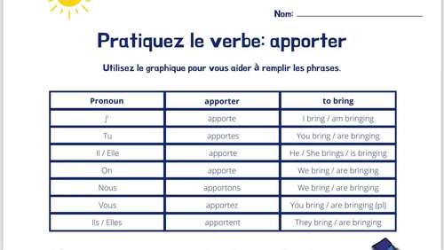 Pratiquez le verbe: apporter (Camping-themed French verb worksheet)