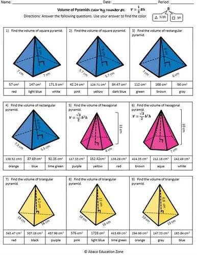 Volume of Pyramids Color By Number Activity by Abaco Education Zone
