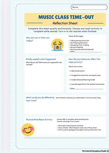 Music Class Time-Out Toolkit – 11 Varied Behavior Reflection and Reset ...
