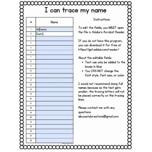 Editable Name Tracing Autofill Worksheets, Preschool & Kindergarten ...