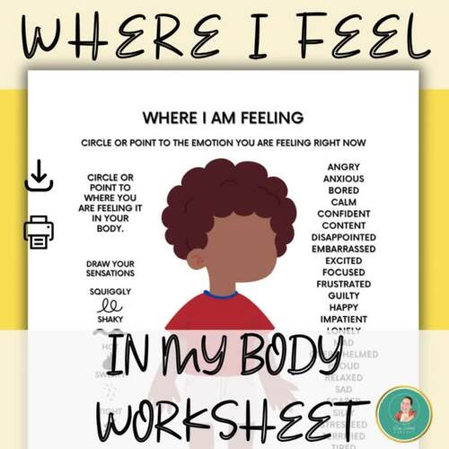 Where I Feel In My Body Worksheet, Somatic Therapy, Emotion Identification