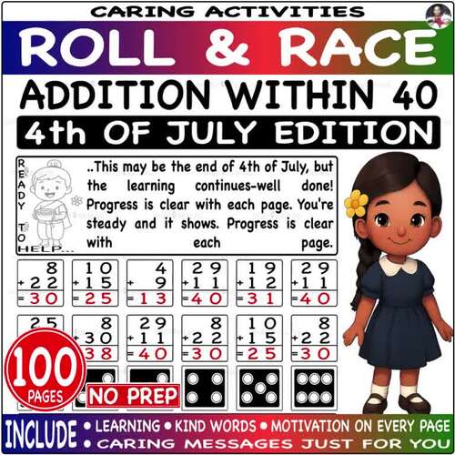Roll and Race Math Dice Games Addition Within 40 Fun Challenge - 4th of ...