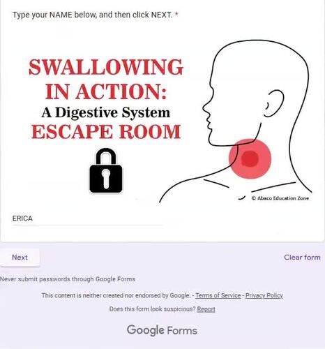 Swallowing (Deglutition) Escape Room | Digestive System Activity High ...