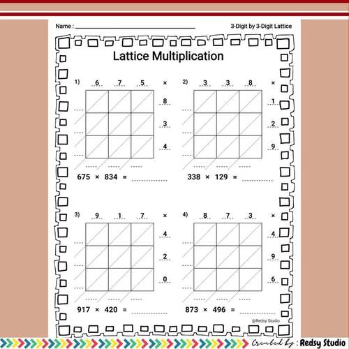 Lattice Multiplication 3 Digit By 3 Digit Worksheets 50 Pages By 