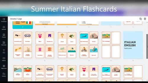 SUMMER ITALIAN FLASH CARDS | Summer Season Italian flashcards Summer Season