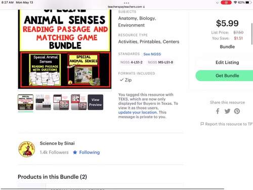 SPECIAL ANIMAL SENSES BUNDLE-Reading Passage and Matching Description Game