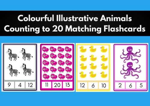 Colorful Illustrative Animals Counting to 20 Matching Flashcards ...