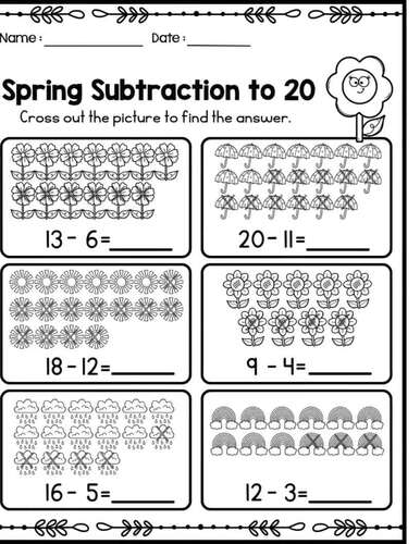 Spring Subtraction With Picture Within 20 Worksheet | Spring ...