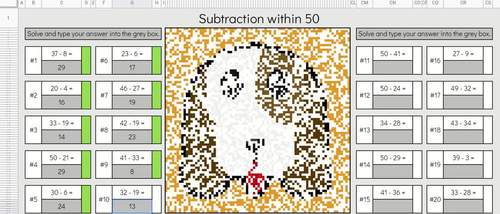 Digital Math Pixel Art | 4th Grade Fluency Practice - Subtraction within 50