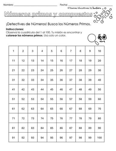 NÚMEROS PRIMOS Y COMPUESTOS│ PRIME AND COMPOSITE NUMBERS SPANISH WORKSHEETS