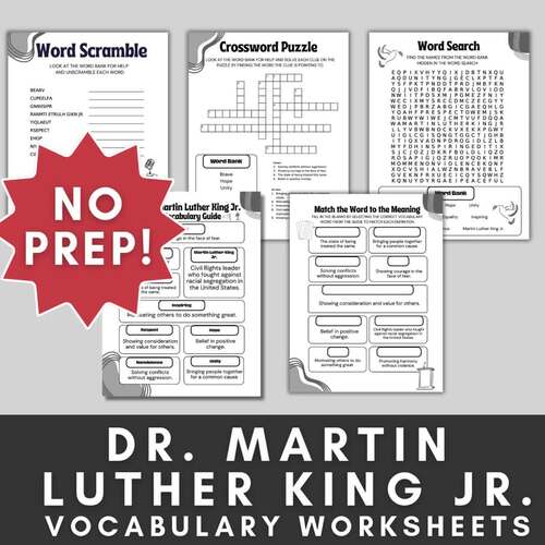Martin Luther King Jr. Vocabulary Worksheets | Word Search, Crossword ...