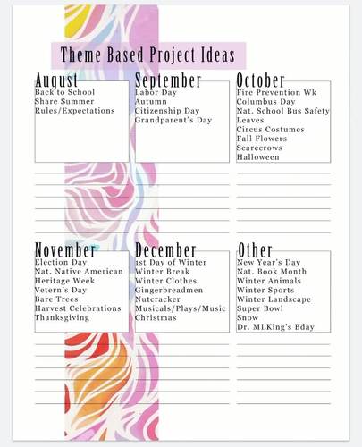 Teacher Weekly/Monthly Planner for Art Projects/Regular Classroom Teachers