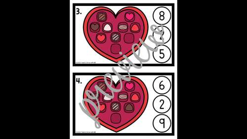 Valentine's Day Math Center Task Cards Counting Chocolates 0-10 Clip Cards