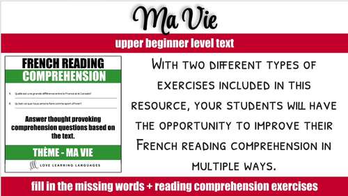 Upper Beginner French Reading Comprehension: Ma Vie | TPT