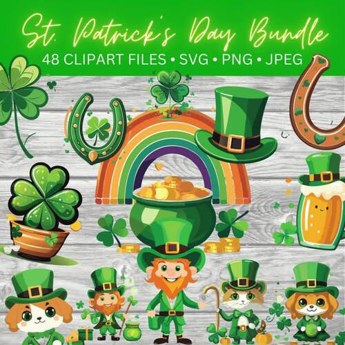 St Patricks Day Clipart Bundle, SVG PNG JPEG Printable Clipart Files