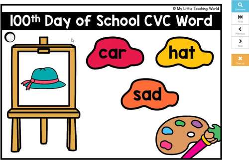 100th Day of School CVC Word Boom Cards by My Little Teaching World