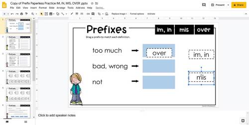 Prefix Over Im In Mis Practice & Sort 3rd Grade Prefixes Google Slides ...
