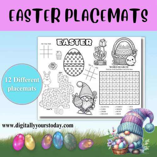 Easter Activity Placemats for kids of all ages: 20 Different Designs