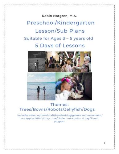 5 Day Lesson Plans Week 1 SUB PLANS Pre-k to Kinder Reggio Centers Play ...