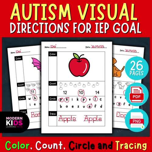 Autism Visual Directions for IEP goal - Color, Count, Circle and Tracing