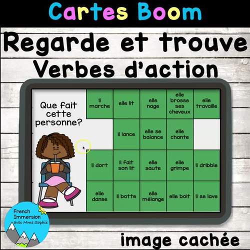 Verbes d'action lecture et vocabulaire avec l'image cachée French ...