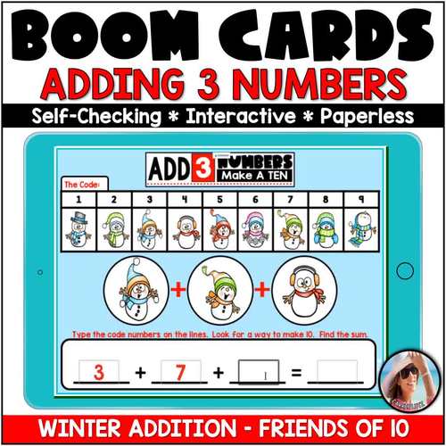 Winter Adding 3 Numbers Make a 10 Boom Cards | TpT