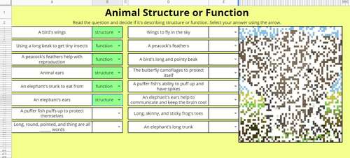 Animal Structure and Function Review Activity - Digital Mystery Picture