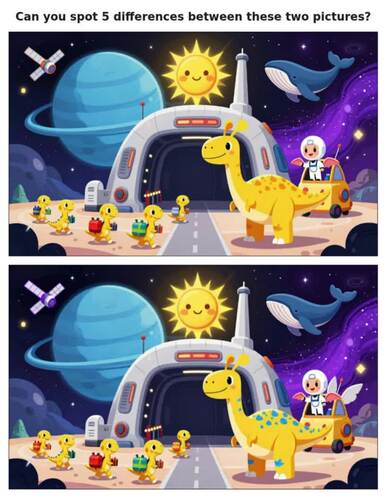 Dinosaur Spot the Difference Puzzles: Visual Discrimination Activities