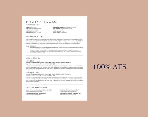 Federal Resume CV Template ATS, usa Jobs Professional Resume, Resume Word