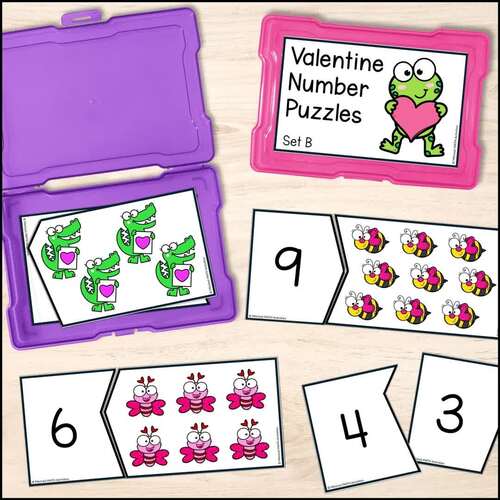 Valentine's Day Counting to 10 Puzzles and Number Recognition Practice ...