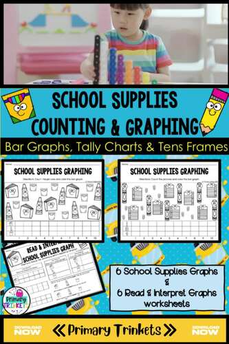 Graphing Worksheets: School Supplies by Primary Trinkets | TPT