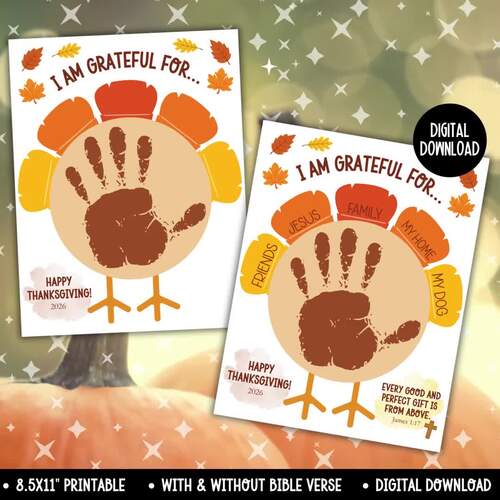 2026 Thanksgiving Turkey Christian Handprint Craft, Thankful Bible List ...