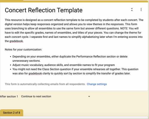 Performance or Concert Reflection | Google Form™ with Branching | TPT