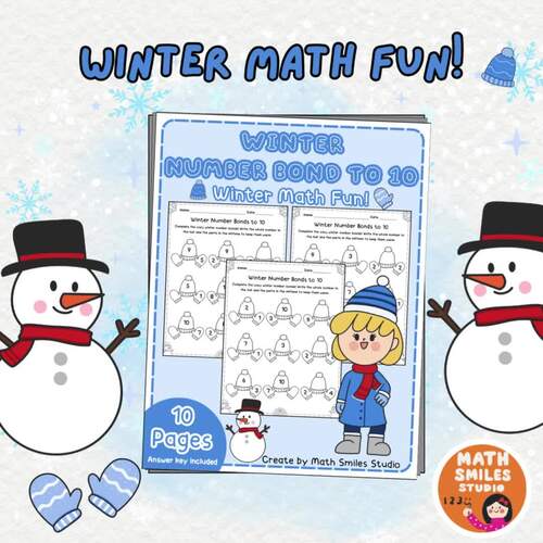 Winter Number Bonds to 10 | Hat & Mittens Math Worksheet | K-1st Grade