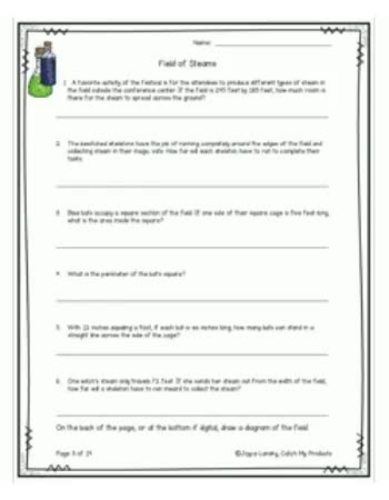 Area and Perimeter Word Problems About Wizards for Print or Easel Documents