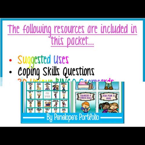 Coping Skills BINGO - Calm Down BINGO by Penelope's Portfolio | TPT